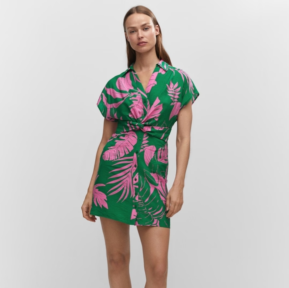 Mango | Dresses | Nwt Mng Mango Tropical Monstera Palm Leaves ...